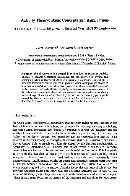 (PDF) Activity theory: Basic concepts and applications