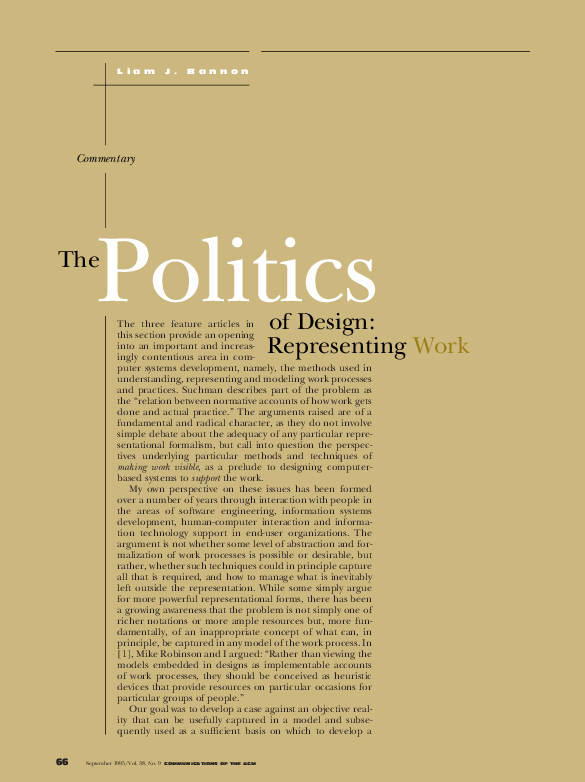 (PDF) The Politics of Design: Representing Work
