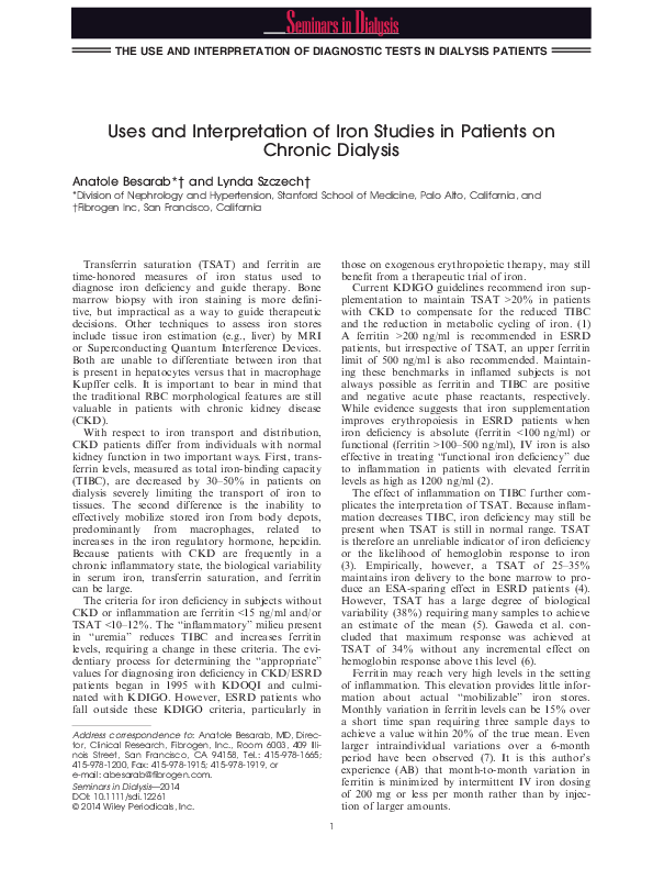 (PDF) Uses and Interpretation of Iron Studies in Patients on Chronic ...