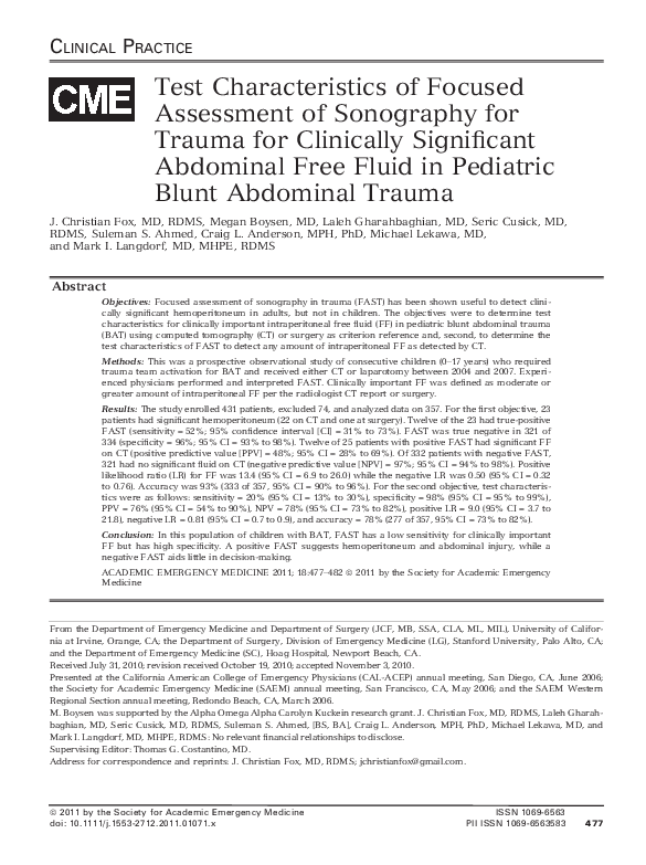(PDF) Development of a Consensus-Based Definition of Focused Assessment ...