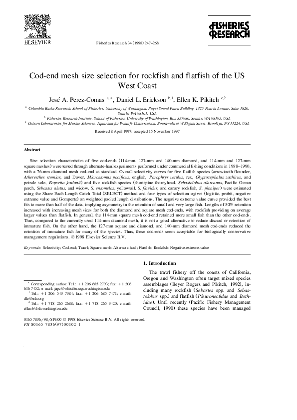 (PDF) Cod-end mesh size selection for rockfish and flatfish of the US ...