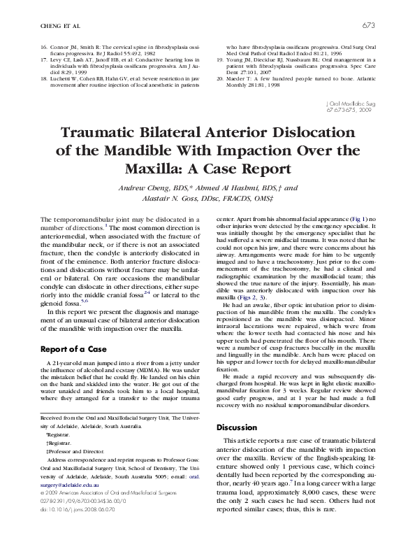 (PDF) Traumatic Bilateral Anterior Dislocation of the Mandible With ...