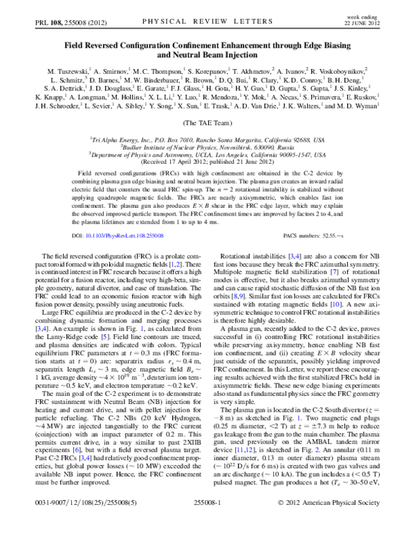 (PDF) Field Reversed Configuration Confinement Enhancement through Edge ...