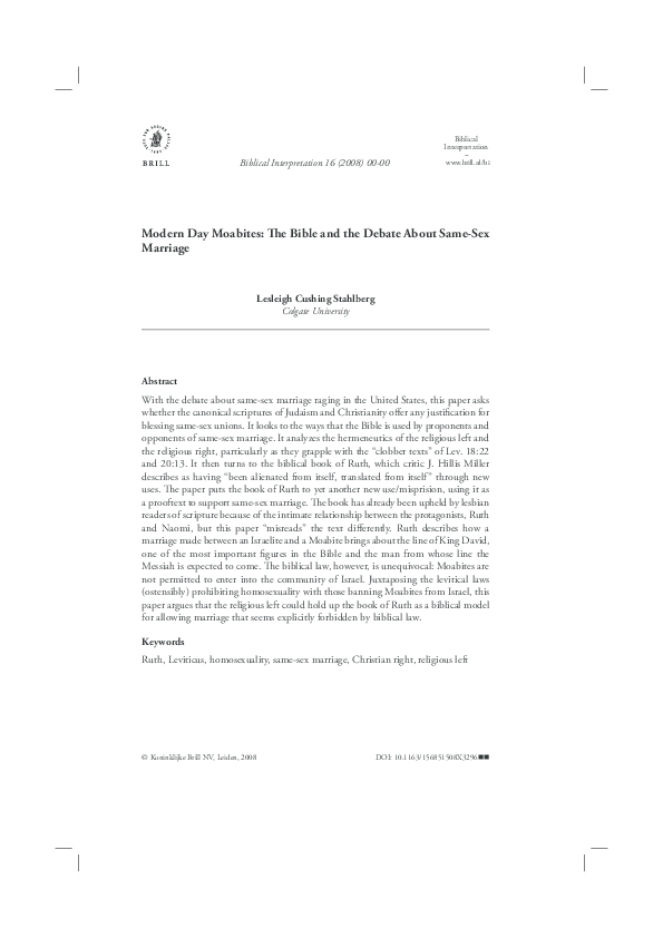 (PDF) Modern Day Moabites: The Bible and the Debate About Same-Sex Marriage