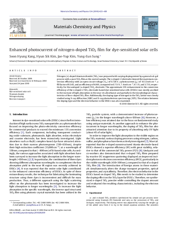 (PDF) Enhanced photocurrent of nitrogen-doped TiO 2 film for dye ...
