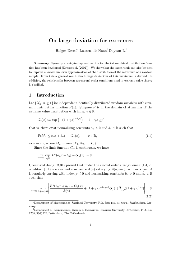 (PDF) On large deviation for extremes