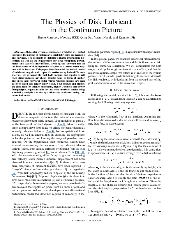 (PDF) The physics of disk lubricant in the continuum picture