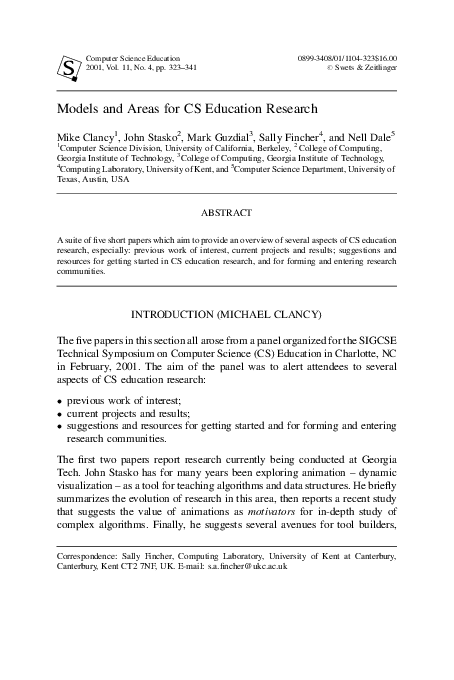 (PDF) Models and Areas for CS Education Research