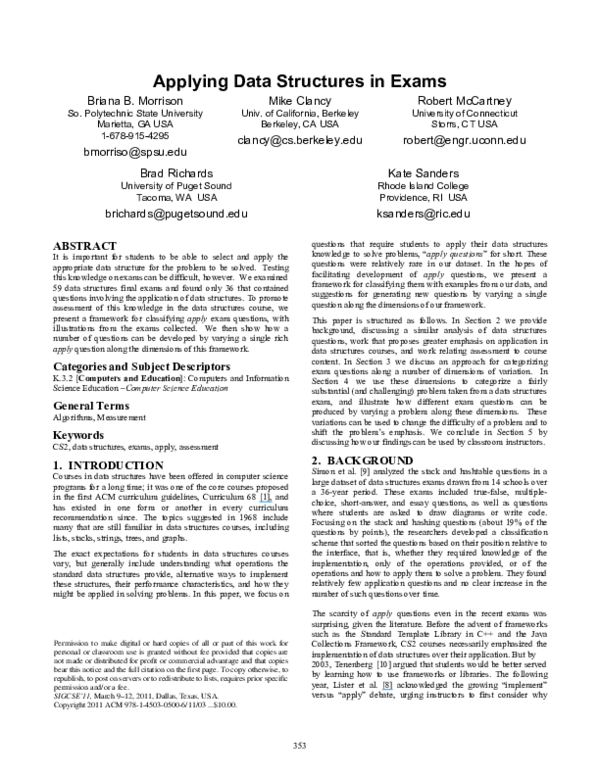 (PDF) Applying data structures in exams