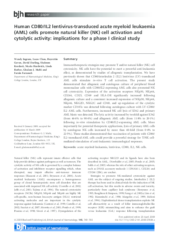 (PDF) Human CD80/IL2 lentivirus-transduced acute myeloid leukaemia (AML) cells promote natural ...