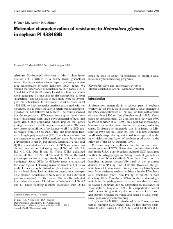 (PDF) Genetic Mapping of Soybean Cyst Nematode (Heterodera glycines ...