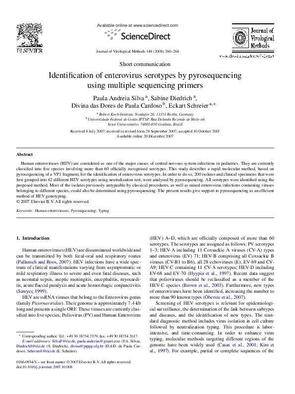 (PDF) Identification of enterovirus serotypes by pyrosequencing using ...