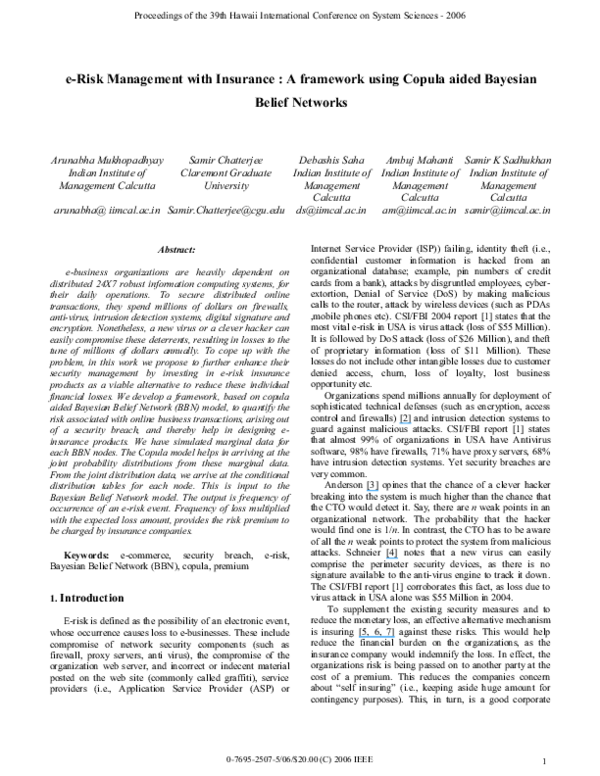 Pdf E Risk Management With Insurance A Framework Using Copula Aided
