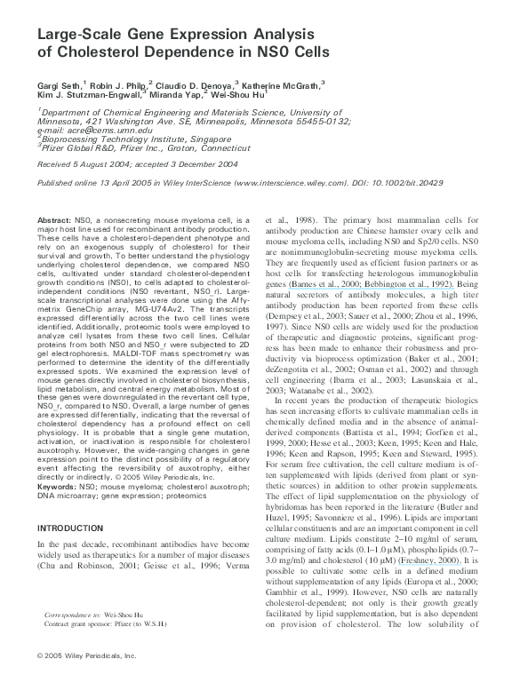 (PDF) Large-scale gene expression analysis of cholesterol dependence in ...