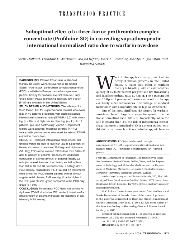 (PDF) Suboptimal effect of a three-factor prothrombin complex ...