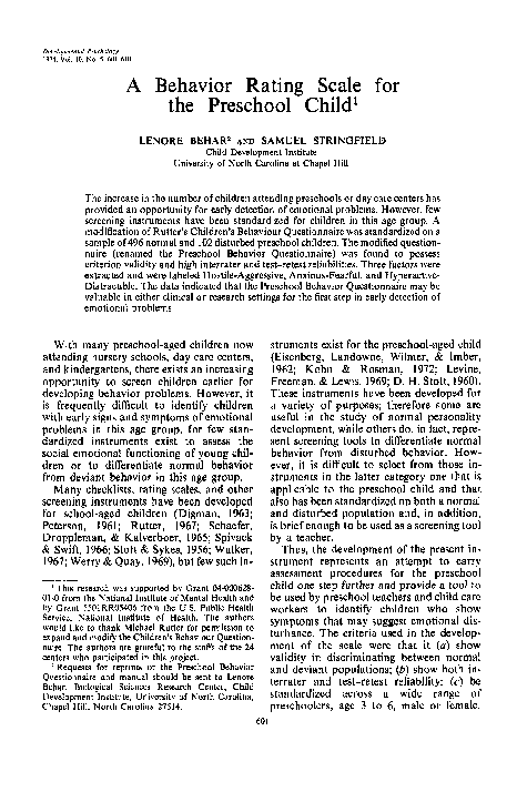 (PDF) A behavior rating scale for the preschool child