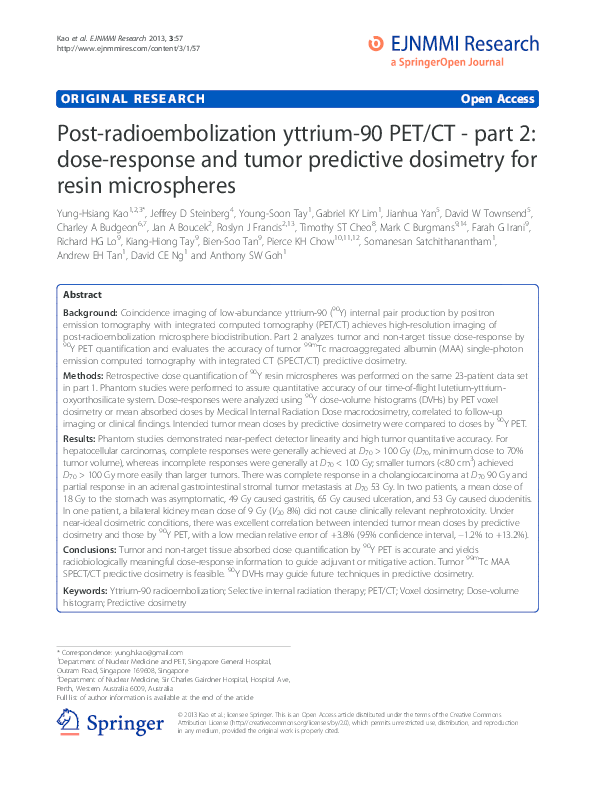 (PDF) Post-radioembolization yttrium-90 PET/CT - part 2: dose-response and tumor predictive ...