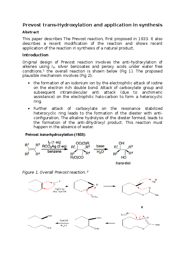 Prevost Reaction and applications in organic synthesis of Natural product