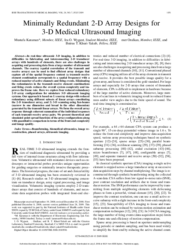 (PDF) Minimally Redundant 2-D Array Designs for 3-D Medical Ultrasound ...
