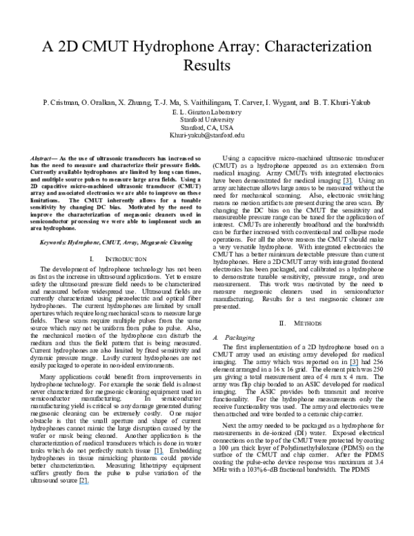(PDF) A 2D CMUT hydrophone array: Characterization results