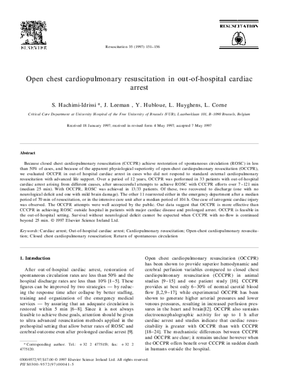 (PDF) Open chest cardiopulmonary resuscitation in out-of-hospital ...