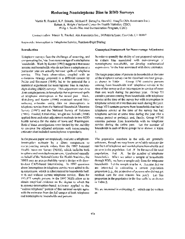 (PDF) Reducing nontelephone bias in RDD surveys