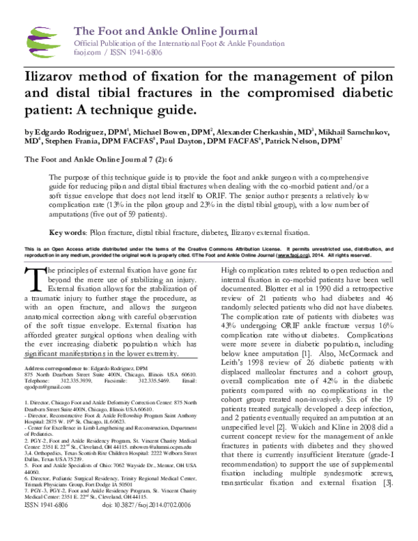 (PDF) Ilizarov method of fixation for the management of pilon and distal tibial fractures in the ...