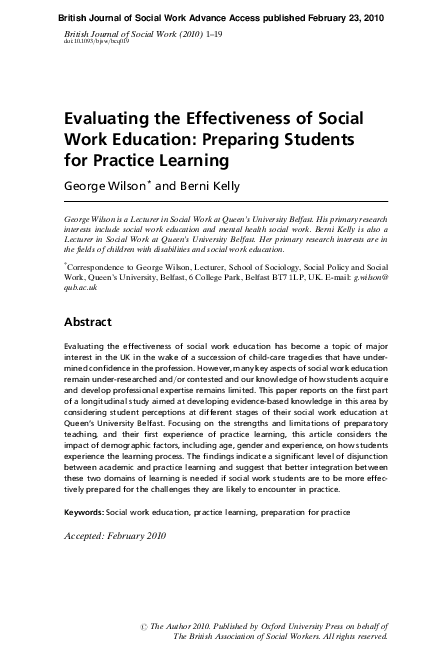 (PDF) Evaluating the Effectiveness of Social Work Education: Preparing ...