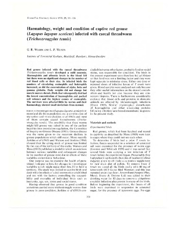 (PDF) Haematology, weight and condition of captive red grouse (Lagopus ...