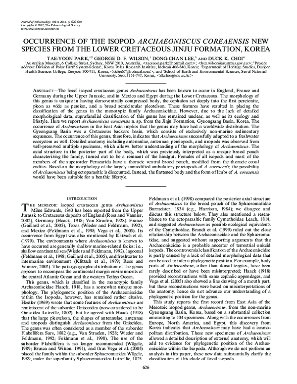 (PDF) Occurrence of the isopod Archaeoniscus coreanicus new species ...