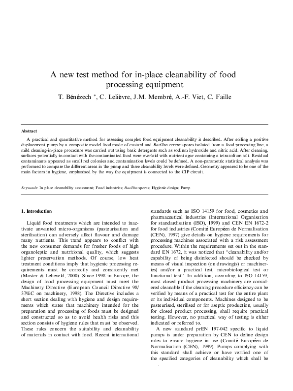 (PDF) A new test method for in-place cleanability of food processing ...