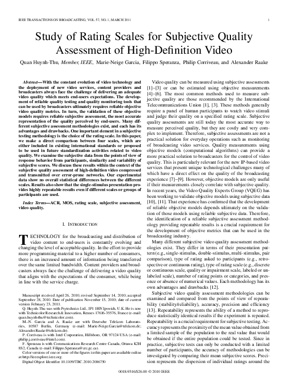 (PDF) Study of Rating Scales for Subjective Quality Assessment of High ...