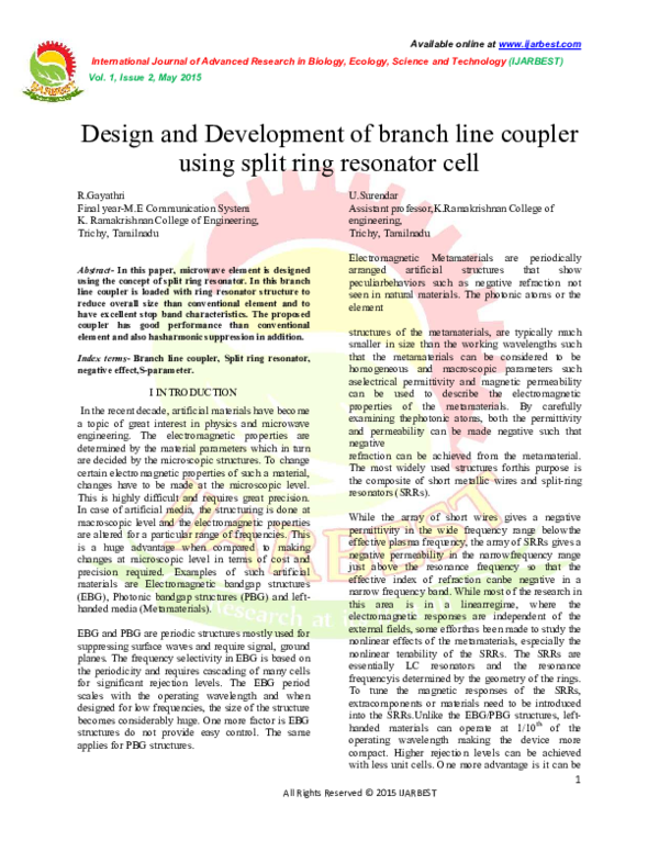 (PDF) Design and Development of Branch Line Coupler Using Split Ring ...
