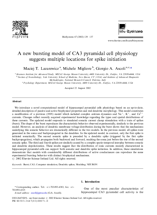 (PDF) A new bursting model of CA3 pyramidal cell physiology suggests ...