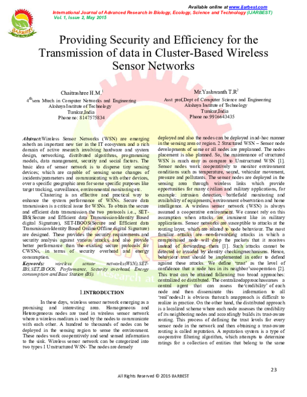 Pdf Providing Security And Efficiency For The Transmission Of Data In Cluster Based Wireless