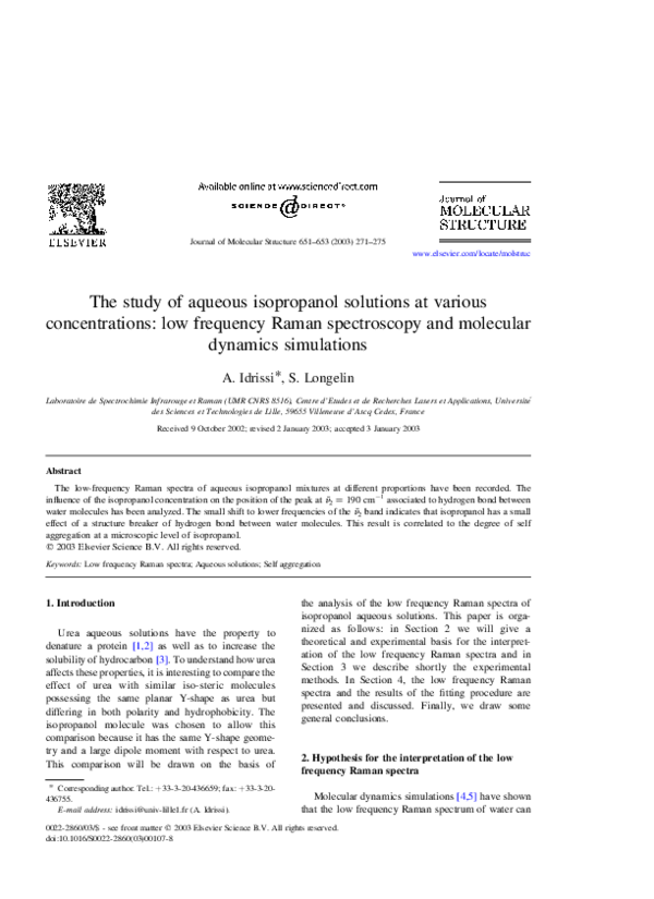 (PDF) The study of aqueous isopropanol solutions at various ...