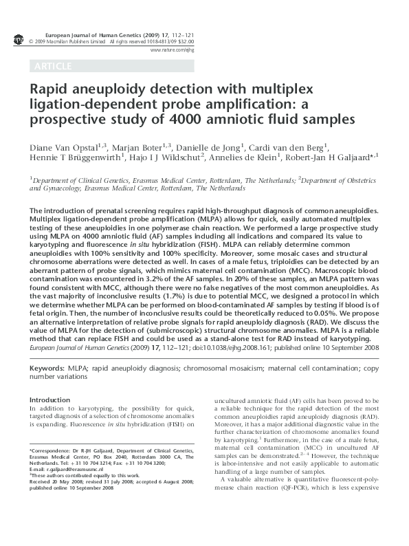 (PDF) Rapid aneuploidy detection with multiplex ligation-dependent probe amplification: a ...