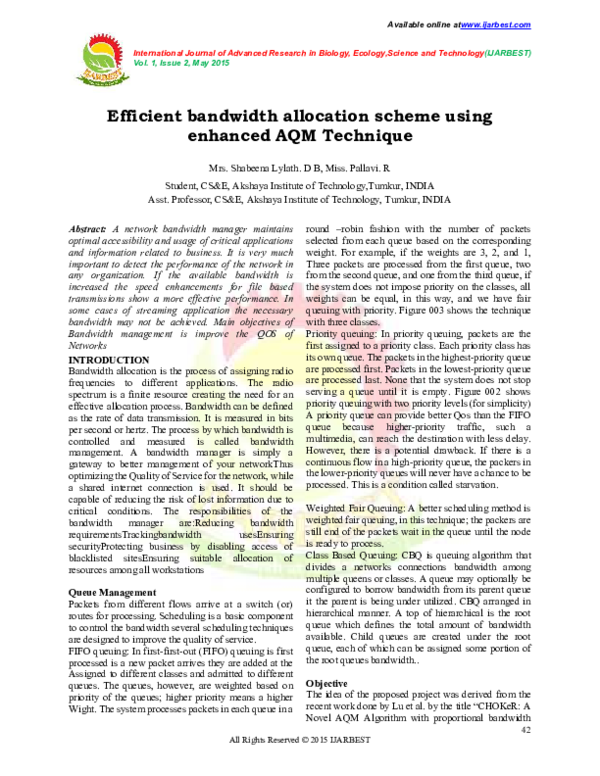 Pdf Efficient Bandwidth Allocation Scheme Using Enhanced Aqm Technique