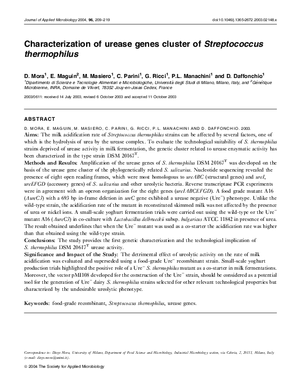 (PDF) Characterization of urease genes cluster of Streptococcus ...