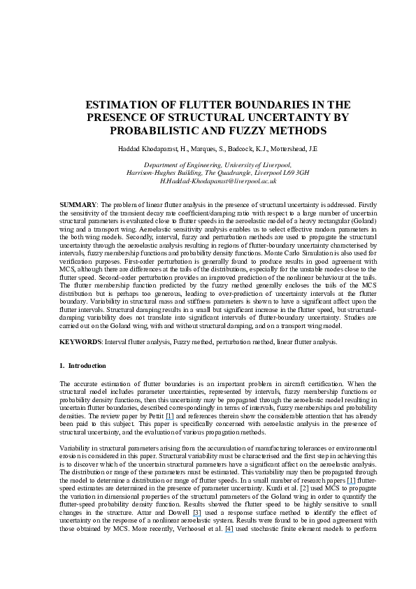 (PDF) Estimation of Flutter Boundaries in the Presence of Structural Uncertainty by ...