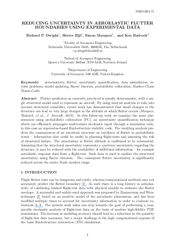 (PDF) REDUCING UNCERTAINTY IN AEROELASTIC FLUTTER BOUNDARIES USING EXPERIMENTAL DATA