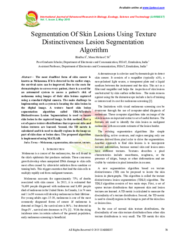 Pdf Segmentation Of Skin Lesions Using Texture Distinctiveness Lesion