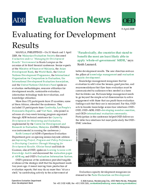 (PDF) Evaluating for Development Results