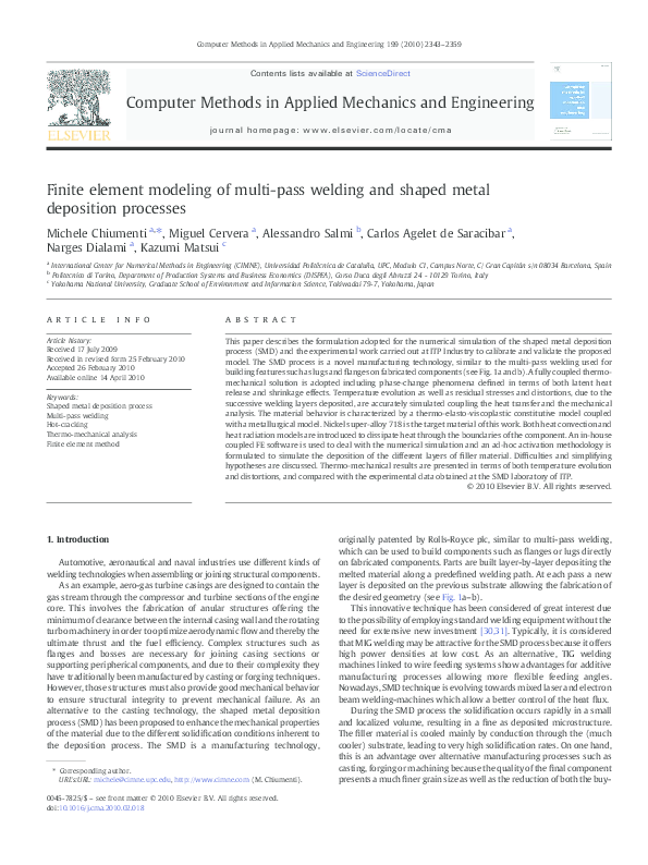 (PDF) Finite element modeling of multi-pass welding and shaped metal deposition processes
