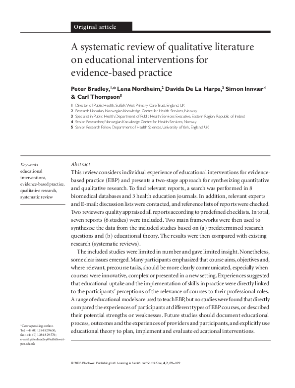 (PDF) A systematic review of qualitative literature on educational ...