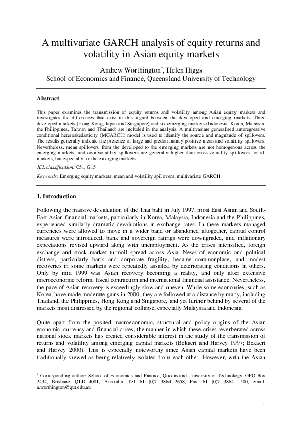 (PDF) A multivariate GARCH analysis of equity returns and volatility in ...