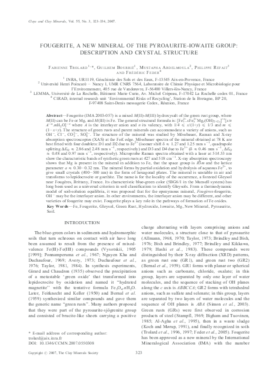 (PDF) Fougerite, a new mineral of the pyroaurite-iowaite group ...