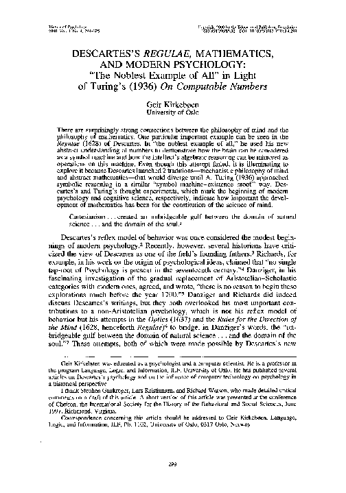 (PDF) Descartes’S Regulae, Mathematics, And Modern Psychology: The ...