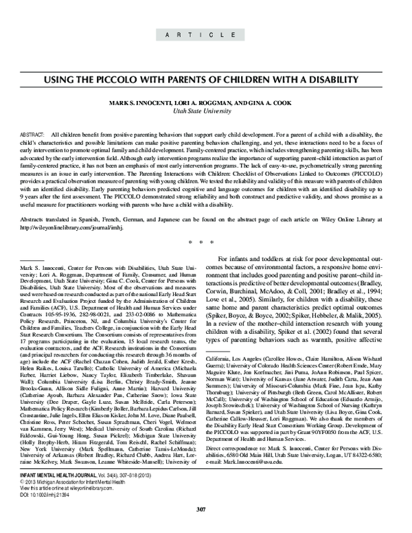 (PDF) Using the PICCOLO with Parents of Children with a Disability