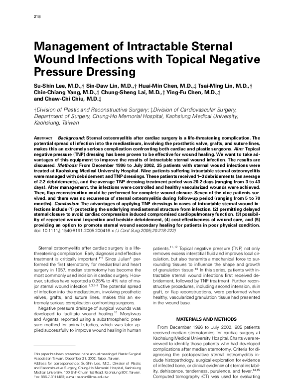 (PDF) Management of Intractable Sternal Wound Infections with Topical ...